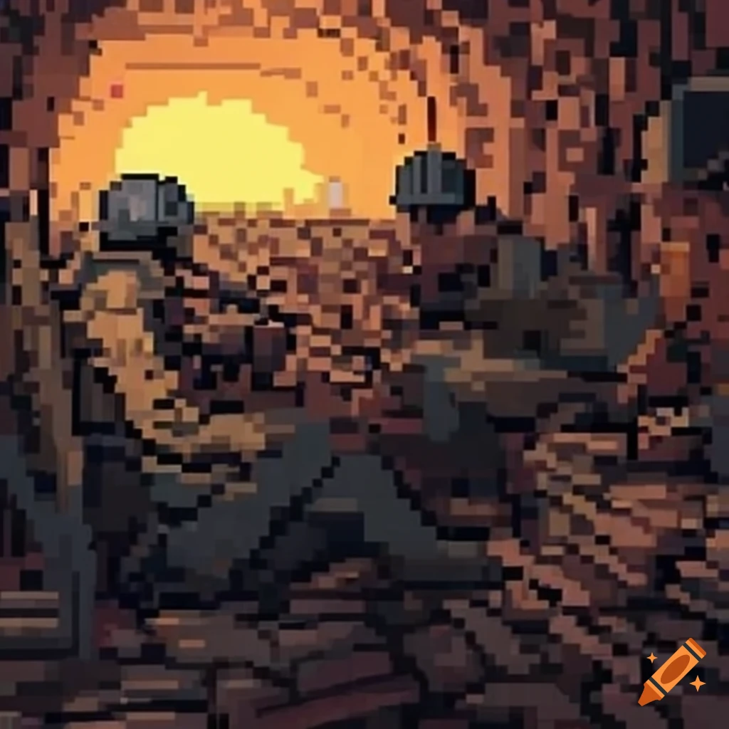 Pixel art of a chaotic battlefield during world war i on Craiyon