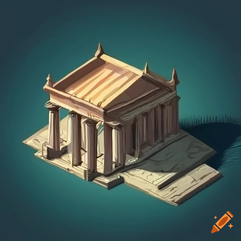 Isometric view of a Greek temple in a fantasy RPG game on Craiyon