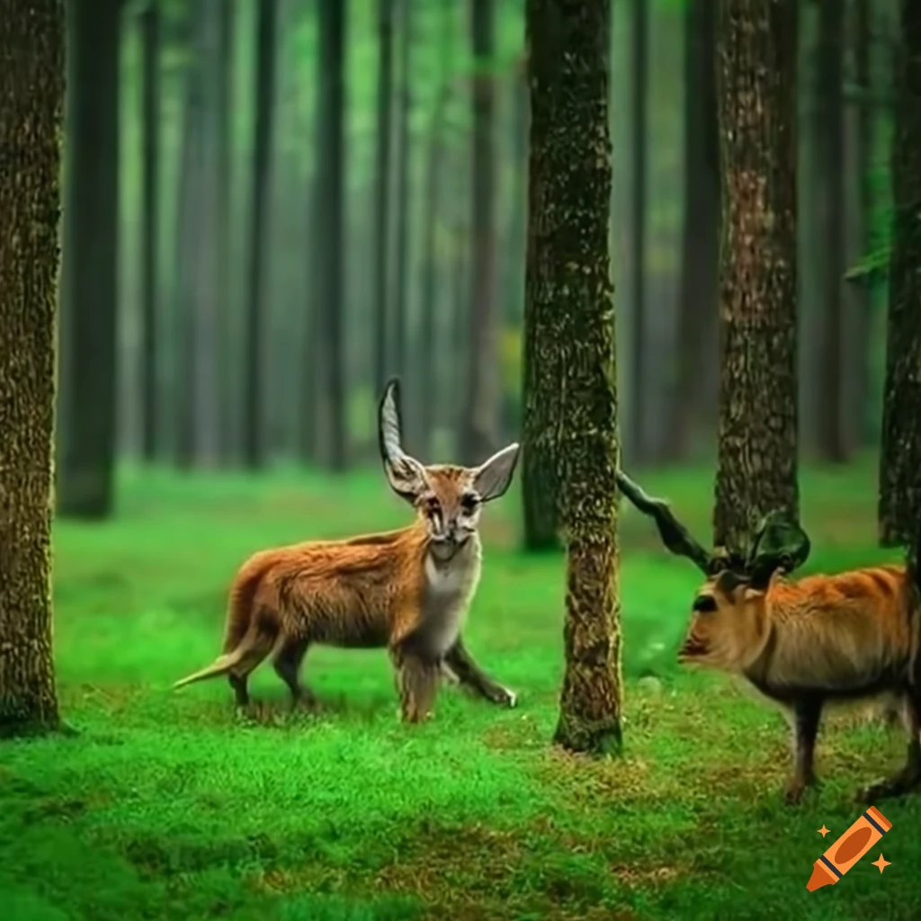 Animals in a friendly forest environment