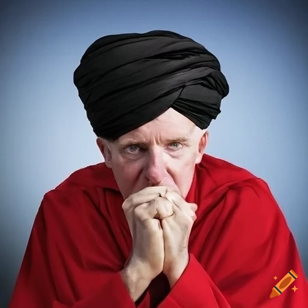 Portrait of a stylish man in a red robe and black turban on Craiyon