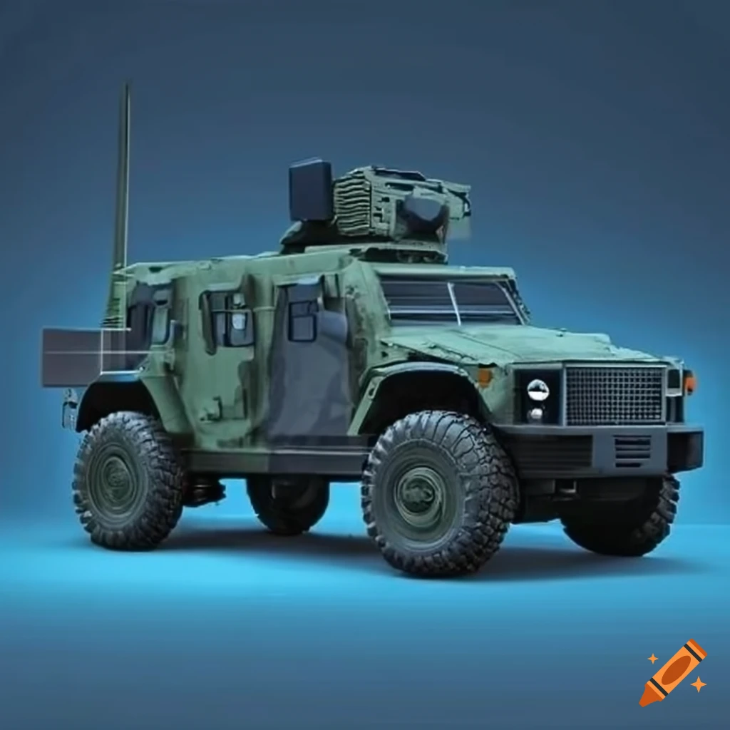 Modern military vehicle with steampunk elements on blue background on ...