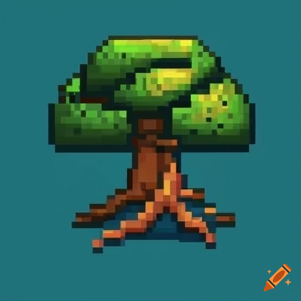 Pixel art tree stretched horizontally on Craiyon