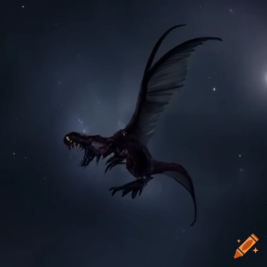 Dark dragon flying in the night sky
