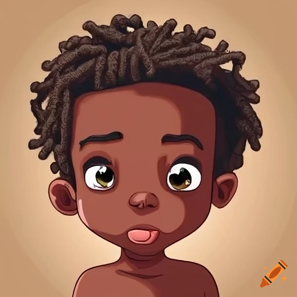Cartoon character of a young black boy with dreadlocks
