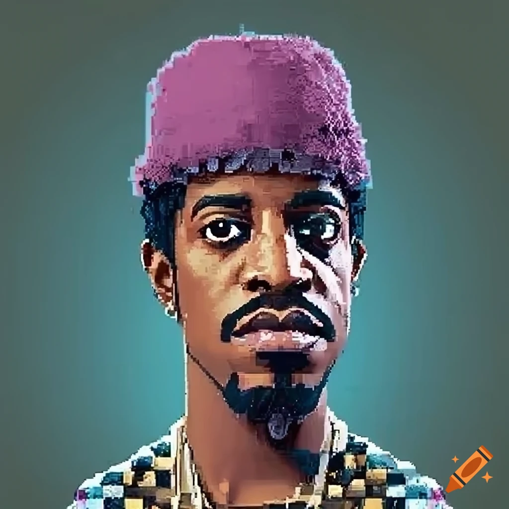 Portrait of andre 3000 as a 16-bit character on Craiyon