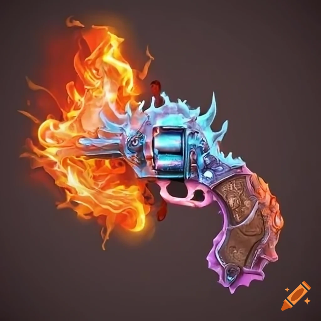 Artwork of a fire elemental revolver on Craiyon