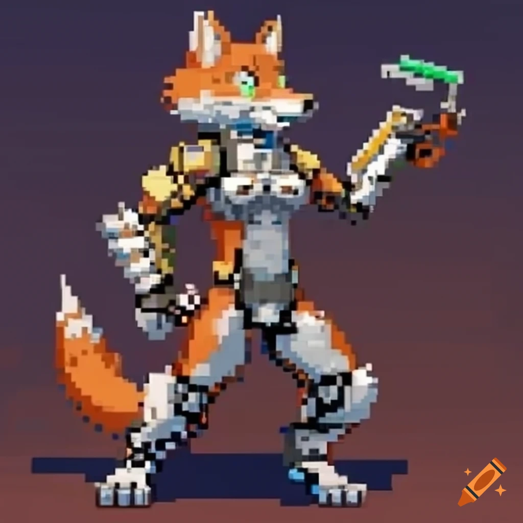 8-bit anthro fox cyborg illustration on Craiyon