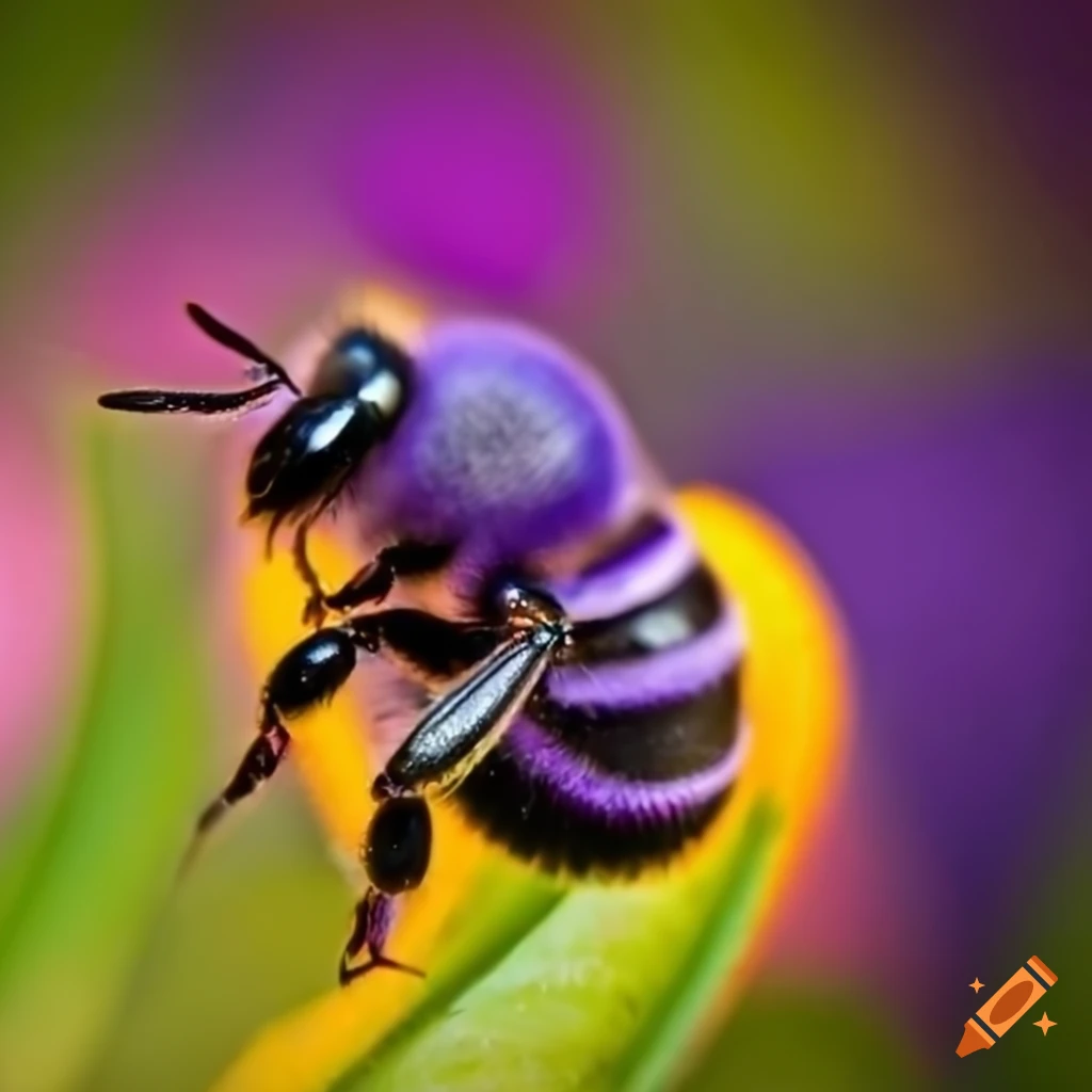 Colorful bee with purple and pink stripes