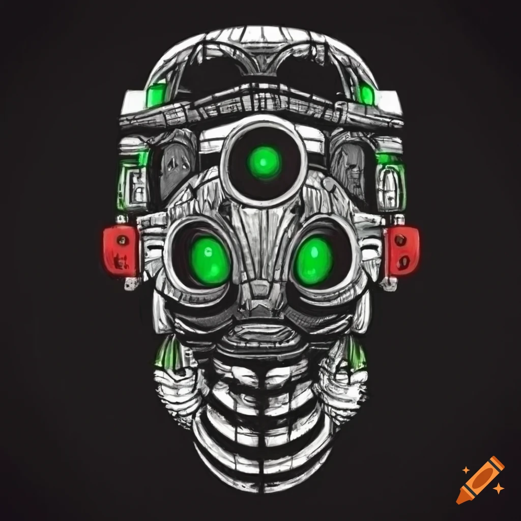 H.R. Giger's mechanical robot head illustration on Craiyon