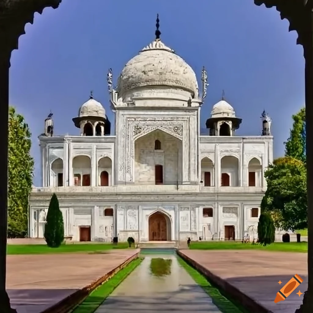 Frontal view of Mughal Mahal White House Whitemarsh Lynnewood on Craiyon