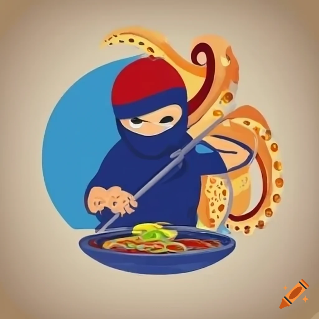 Octopus ninja eating noodles logo on Craiyon