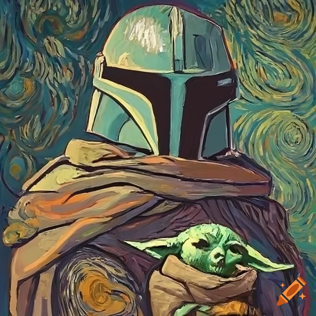 Painting of mando and grogu in van gogh style on Craiyon