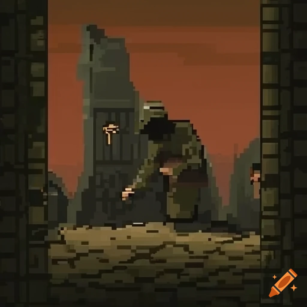 Pixel art of a weapons depot in world war 1 on Craiyon