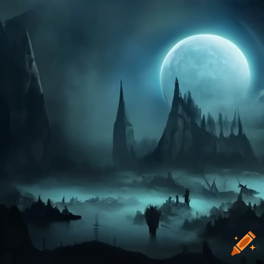 Dark fantasy world with multiple planets on Craiyon