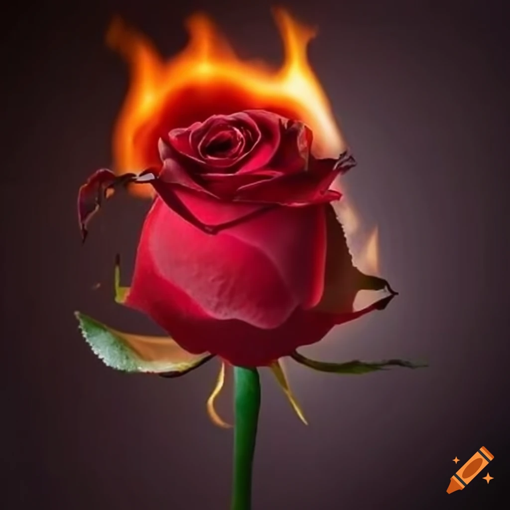Rose with fiery flames