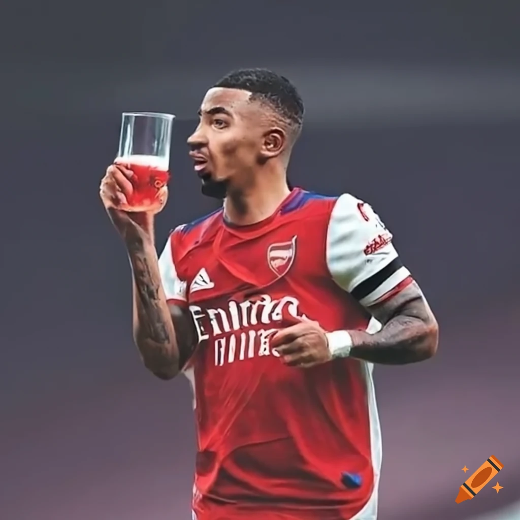 Gabriel Jesus celebrating victory with a glass on Craiyon