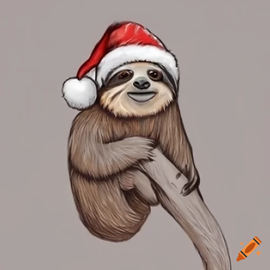 Sloth wearing a santa hat on Craiyon