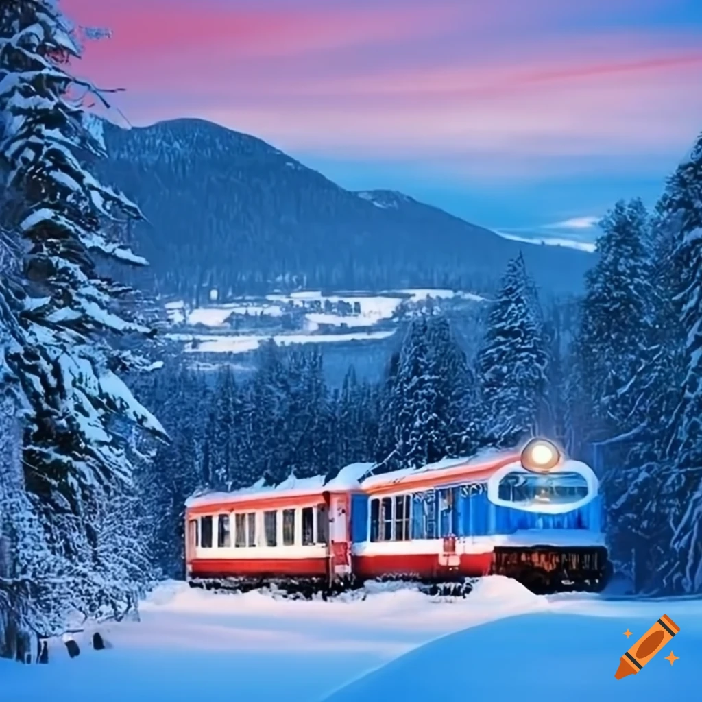 Winter wallpaper of a train in the snow on Craiyon