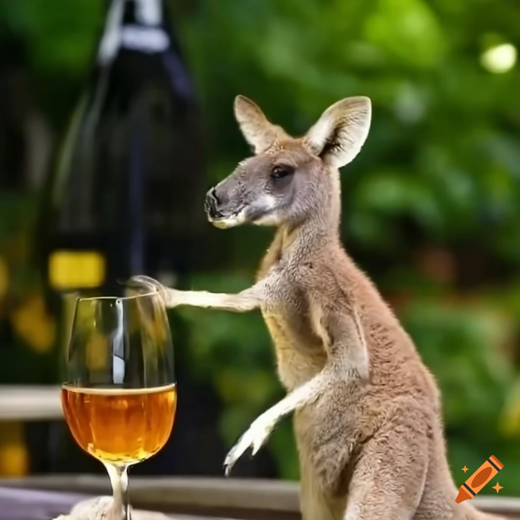 Kangaroo Drinking Wine Kangaroo Paw Shiraz, South Eastern Australia