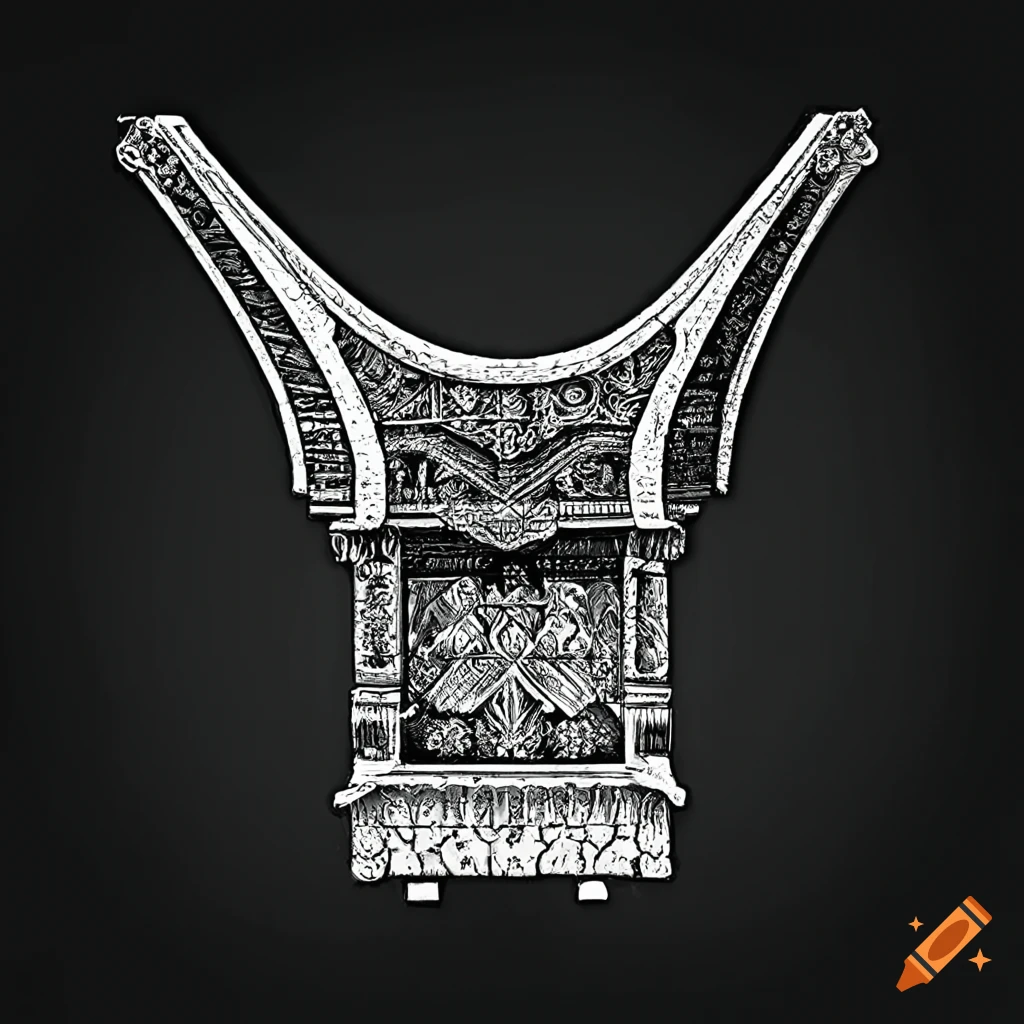 Black and white design of Toraja traditional house for a tote bag on ...