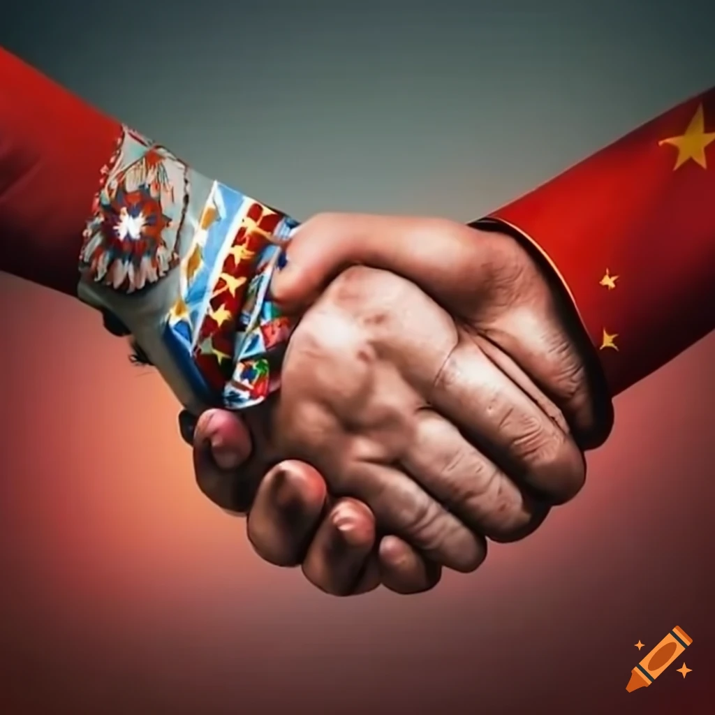 Symbolic handshake between native american and chinese representative ...
