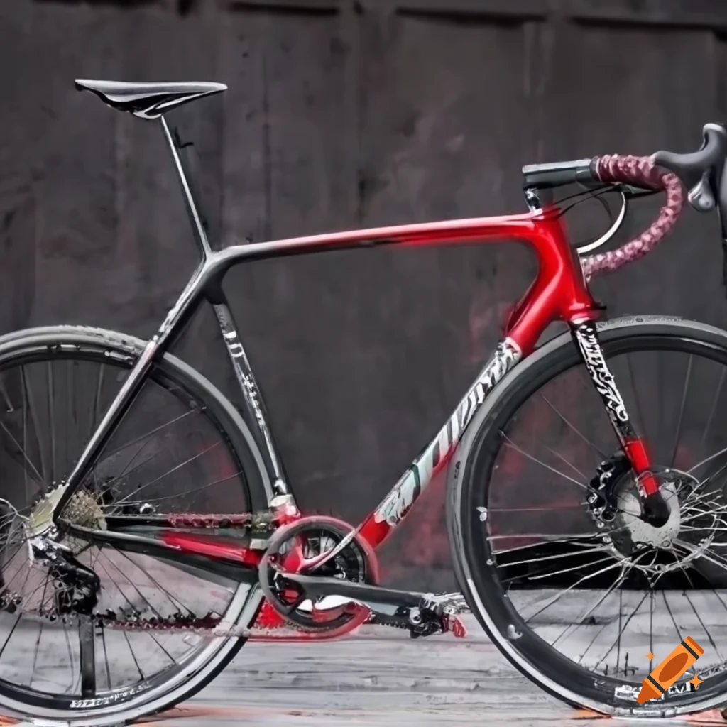 Red and silver metallic flake bicycle frame on Craiyon