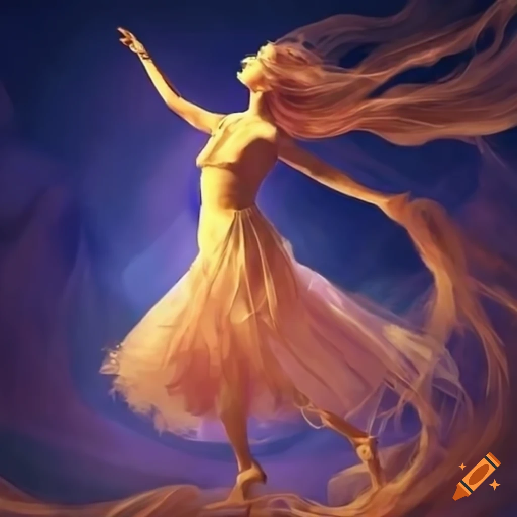 Artistic depiction of a girl dancing in the wind on Craiyon