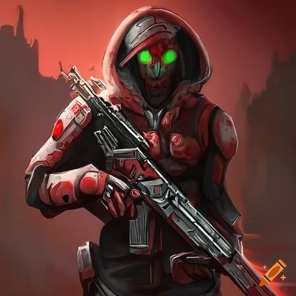 Futuristic blood hunter with rifle artwork