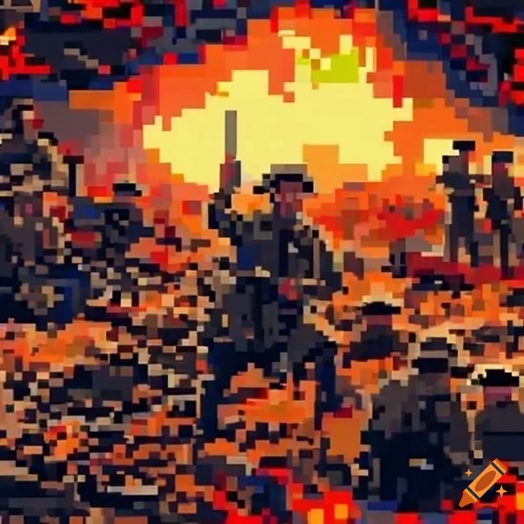 Pixel art of world war 1 chaos on Craiyon