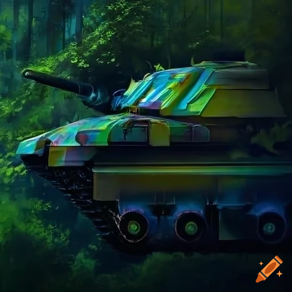 Cyberpunk tank in a forest setting on Craiyon