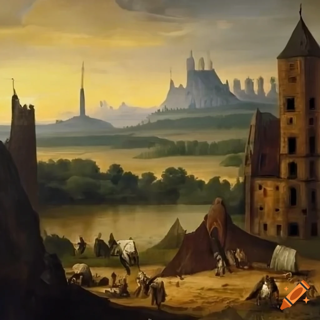 Medieval landscape painting with Teutonic knights on Craiyon