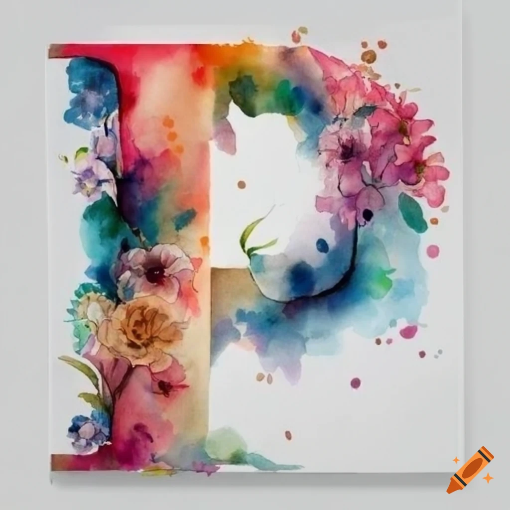 Watercolor letter 'M' with floral design on Craiyon