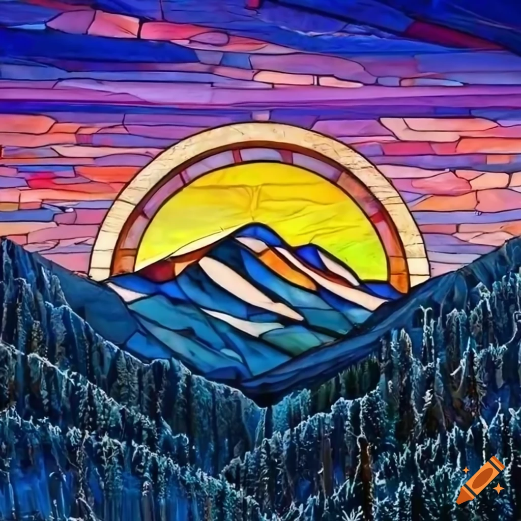 Intricate stained glass art of a winter landscape on Craiyon