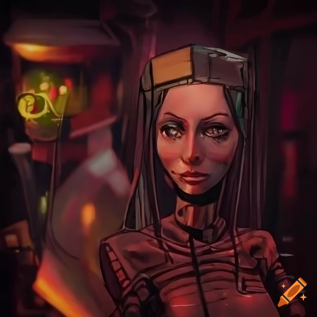 Crowded cyberpunk marketplace with puppet mannequins