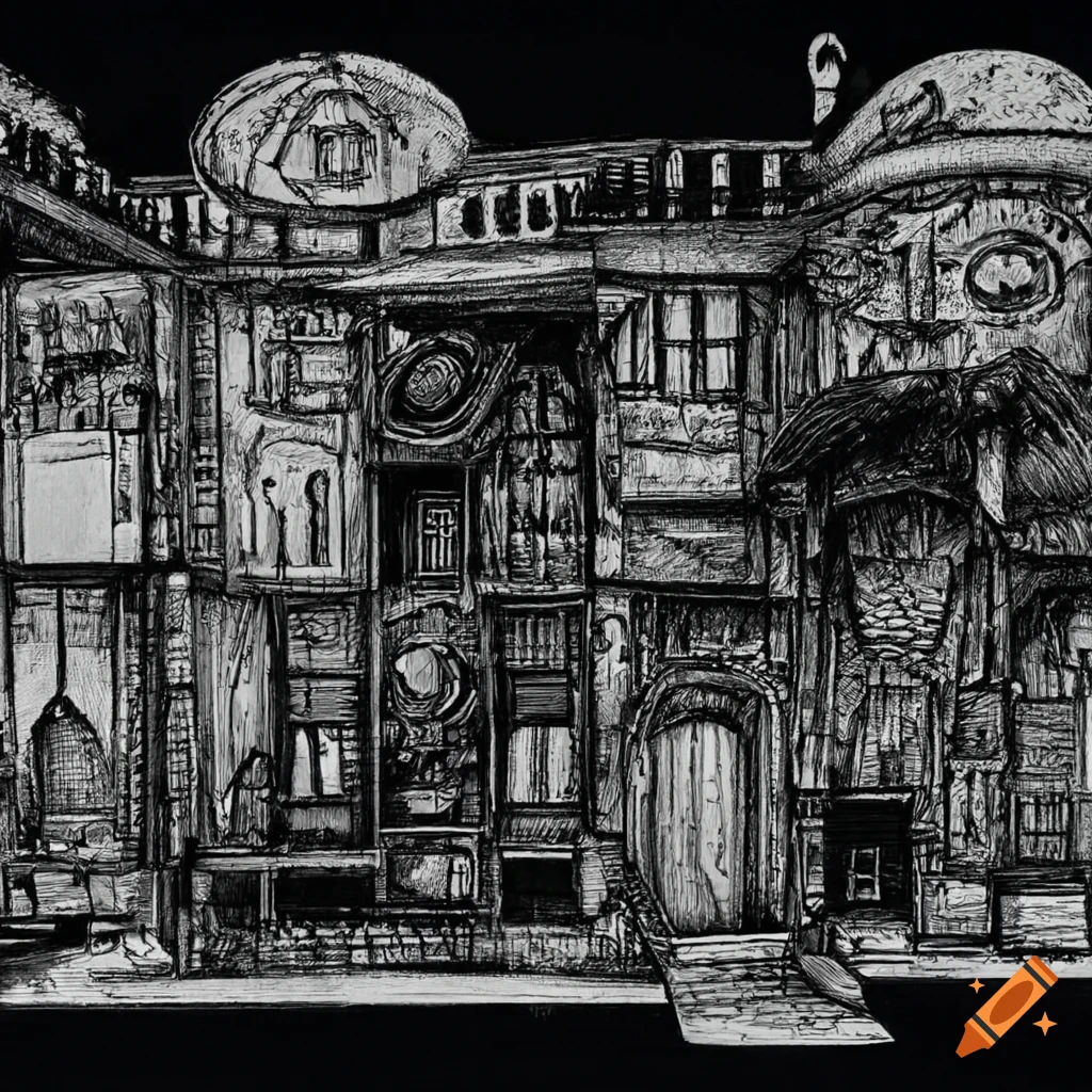 Linocut print of a sci-fi engineering room on an abandoned starship on ...