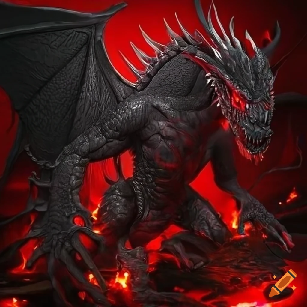 Hyperrealistic black and red dragon with glowing red eyes on Craiyon