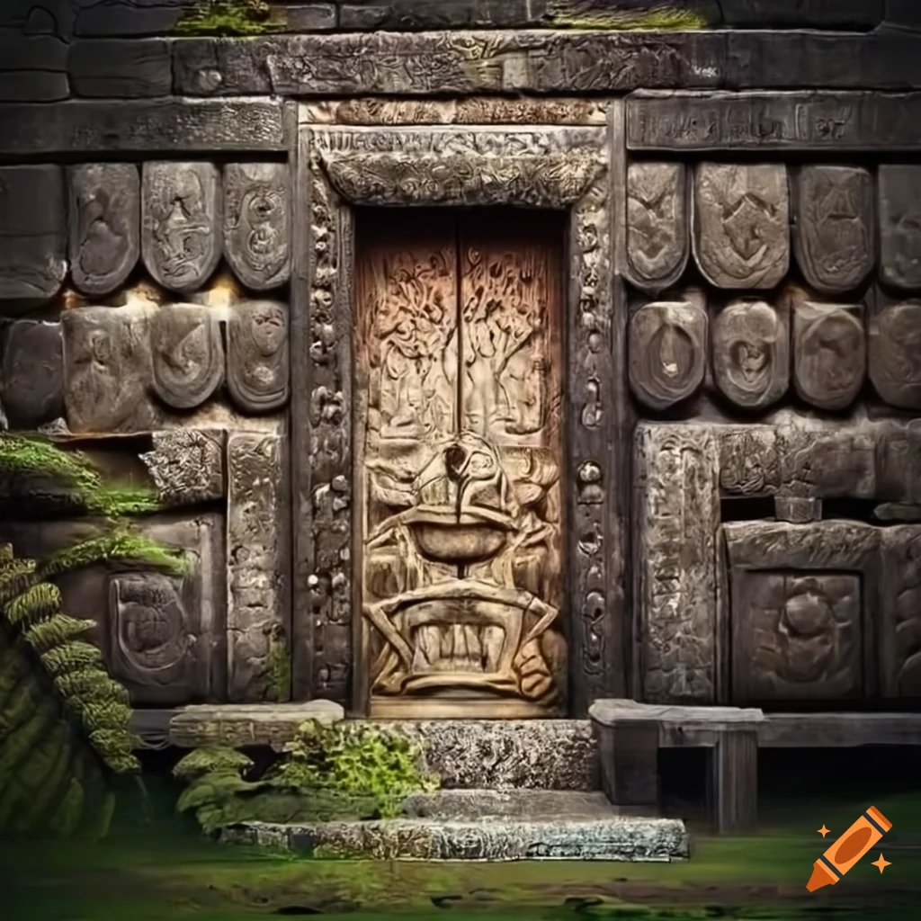 Image of an ancient stone door with african gods on Craiyon