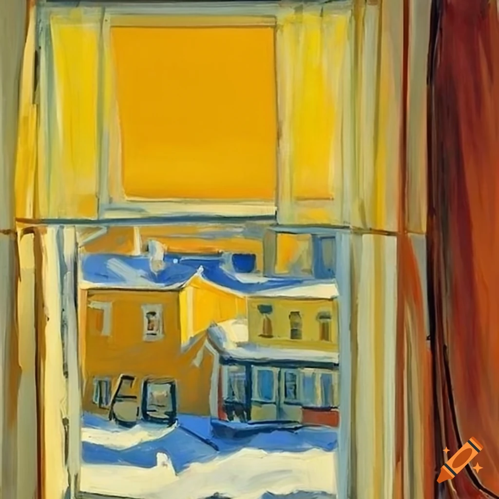 Window view of rooftops and flowers in Norway on Craiyon