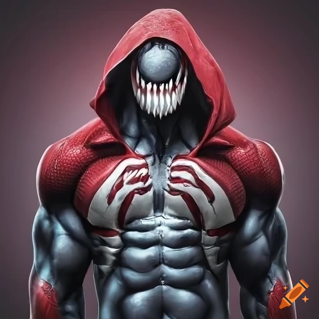 Detailed image of venom superhero with red and silver skin on Craiyon