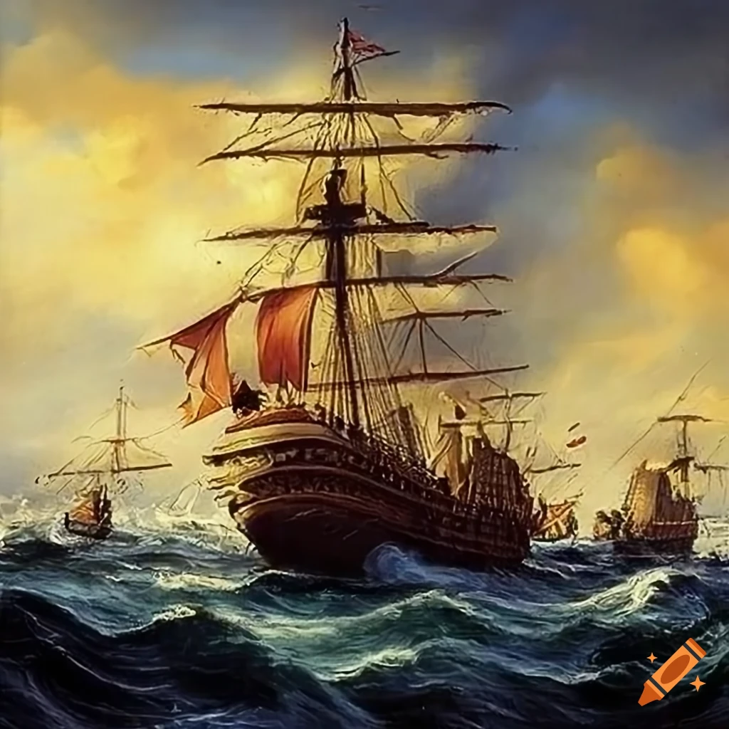 Oil paintings depicting medieval wars and storms