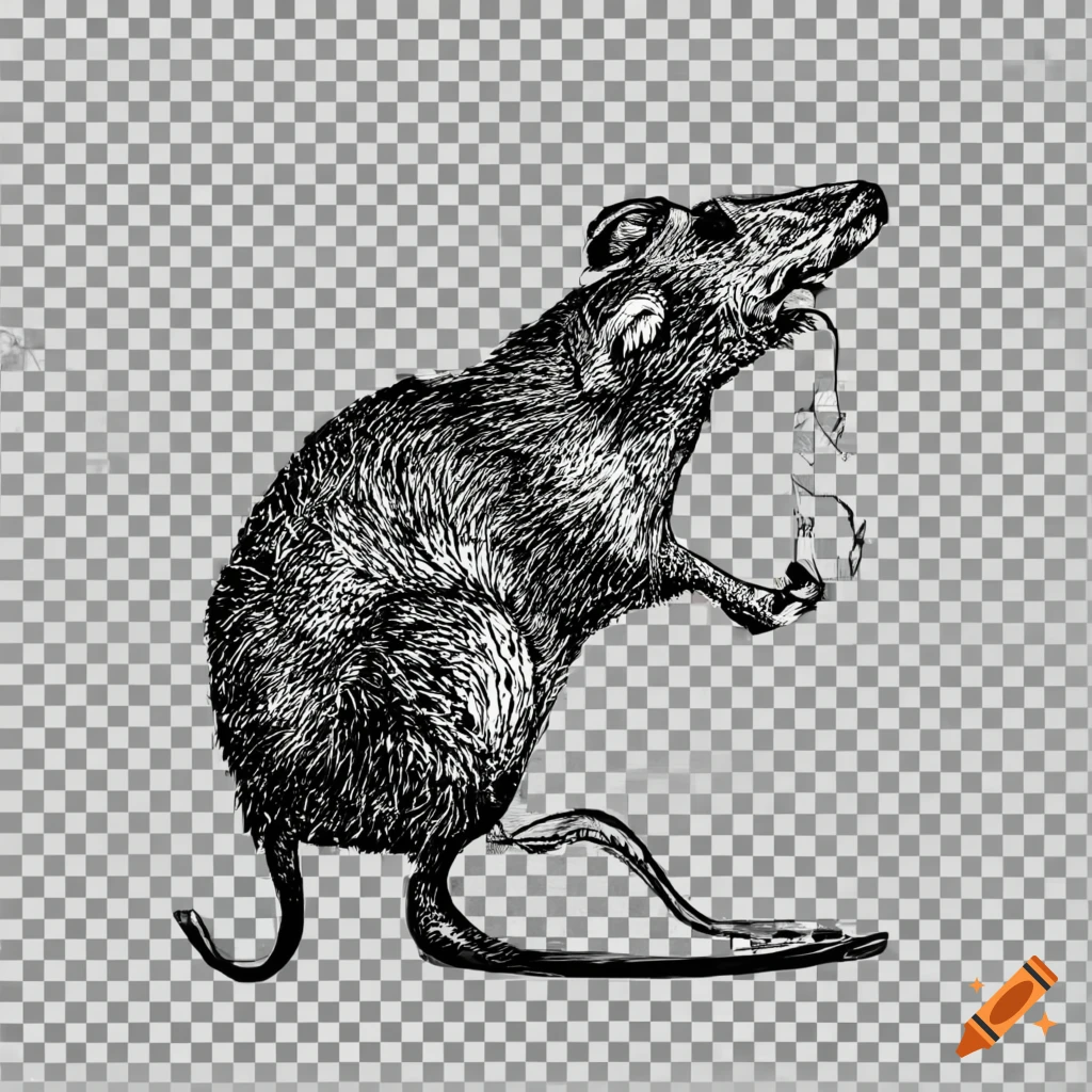 Pen and ink illustration of a transparent rat