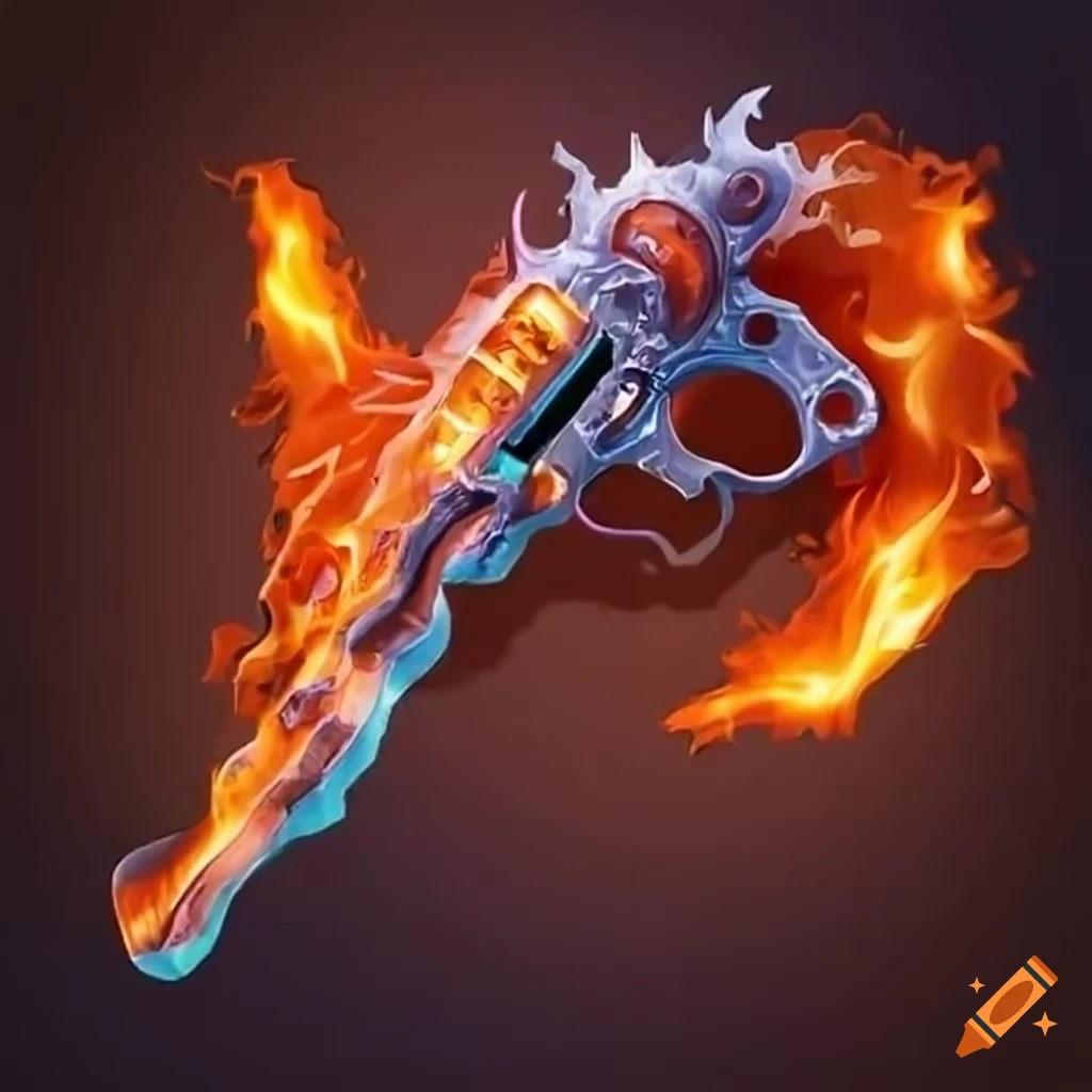Artwork of a fire elemental revolver on Craiyon