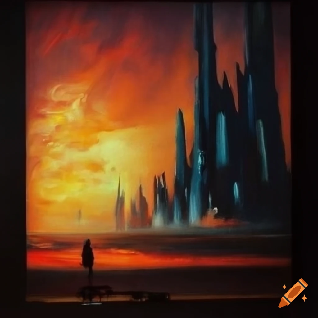 Science fiction landscape in an oil painting style on Craiyon