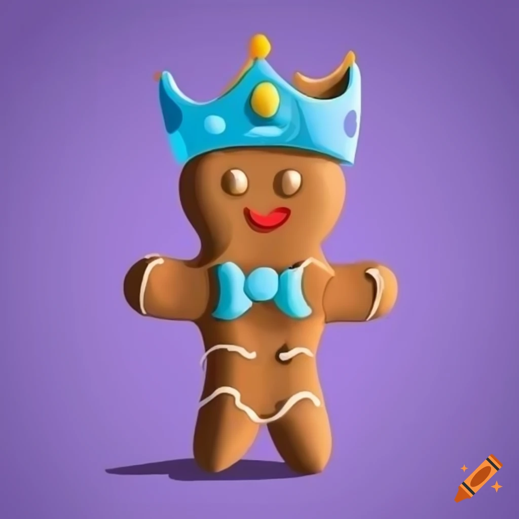 Cartoon gingerbread man with a blue crown on Craiyon