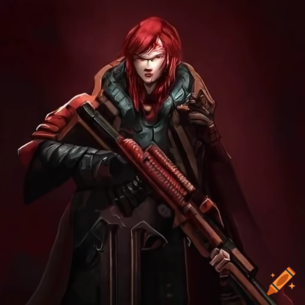 Image of a blood hunter with futuristic blood rifle