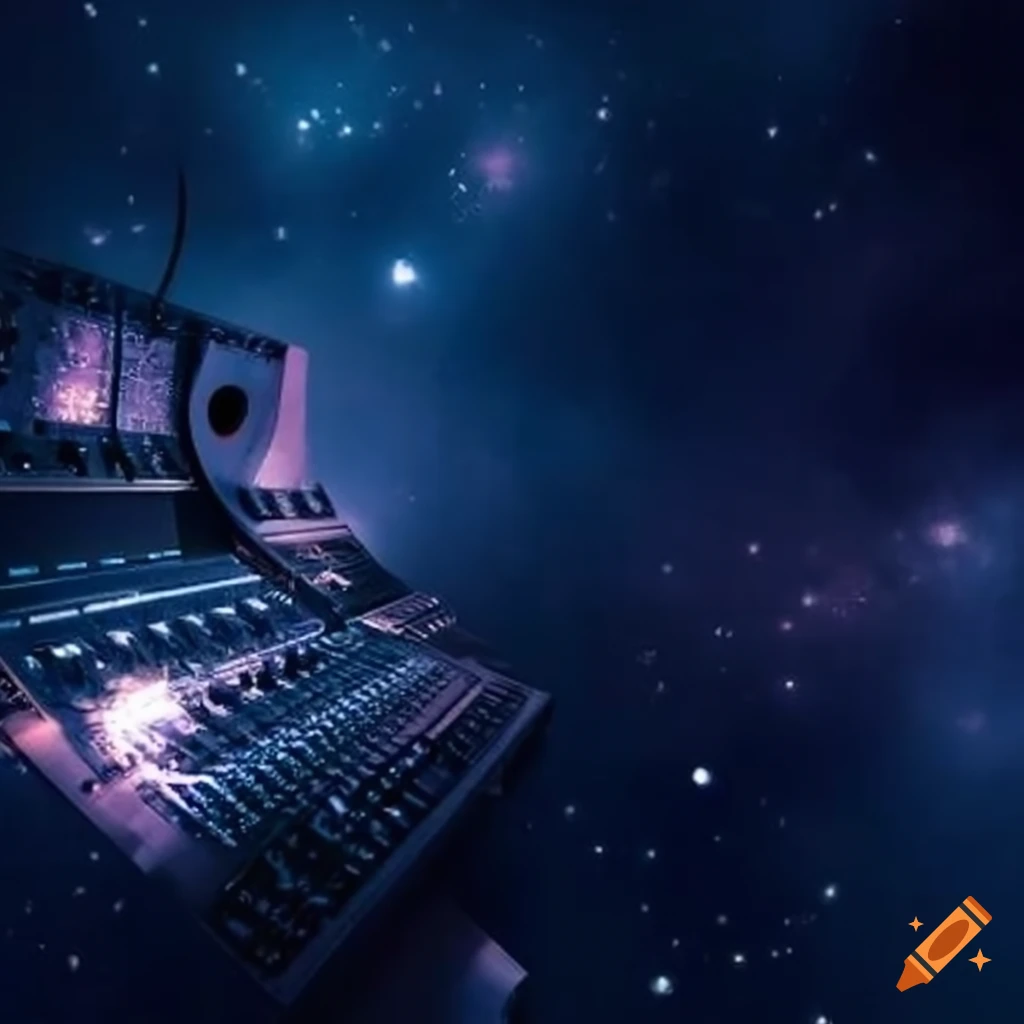 Music studio floating in outer space on Craiyon