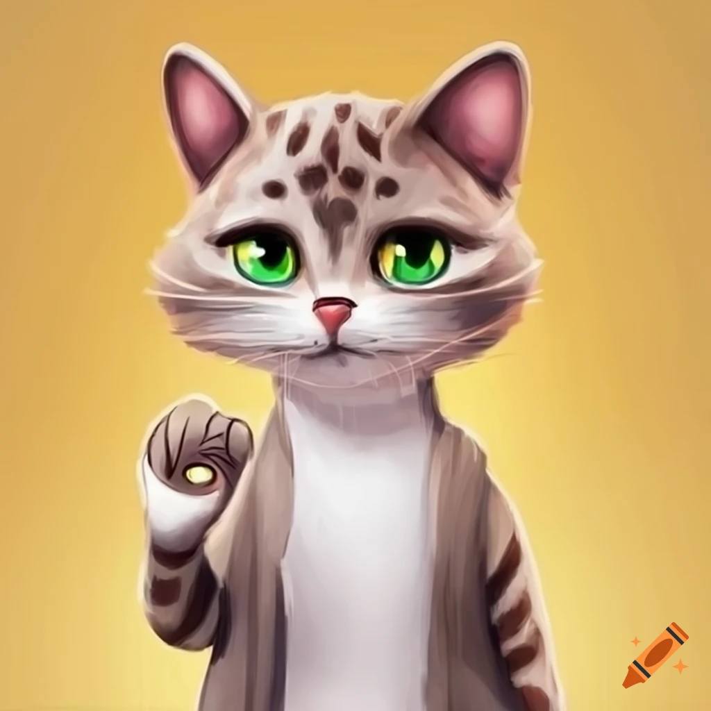 Cartoon cat watching her paw