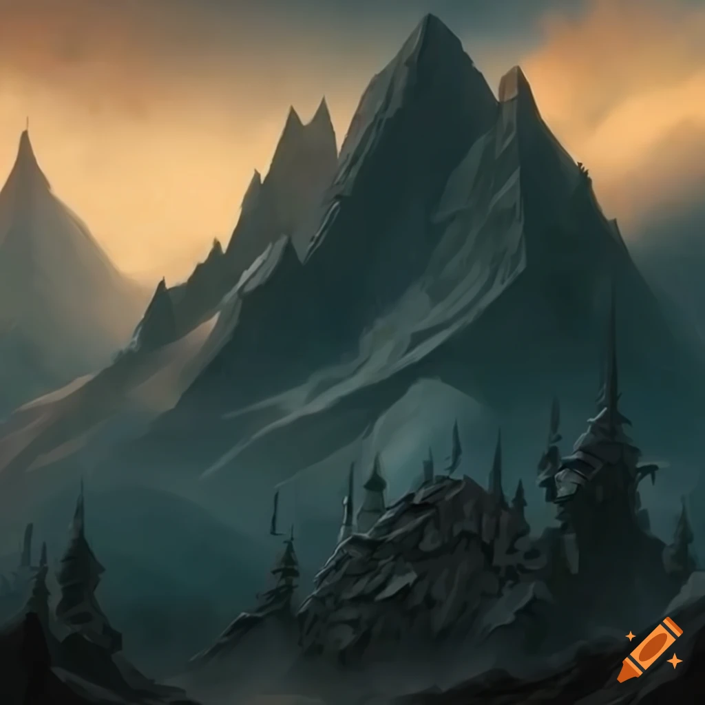 Illustration of a dwarven village in the mountains on Craiyon