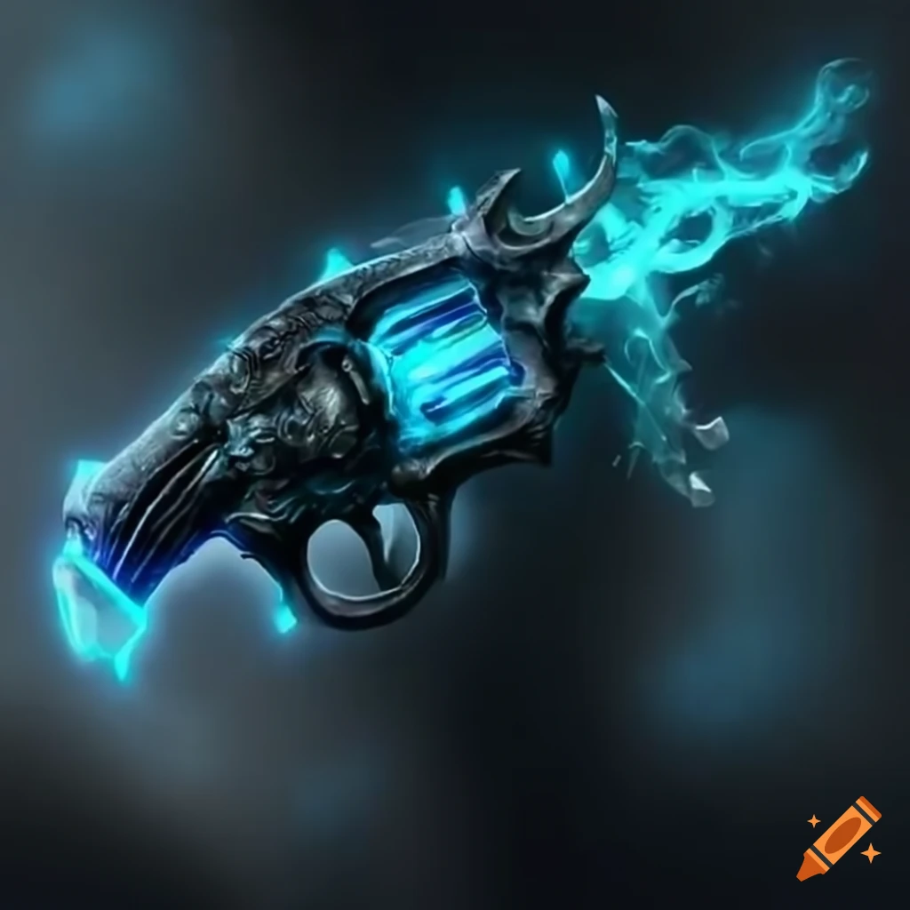 Fantasy revolver with shadow elemental design on Craiyon