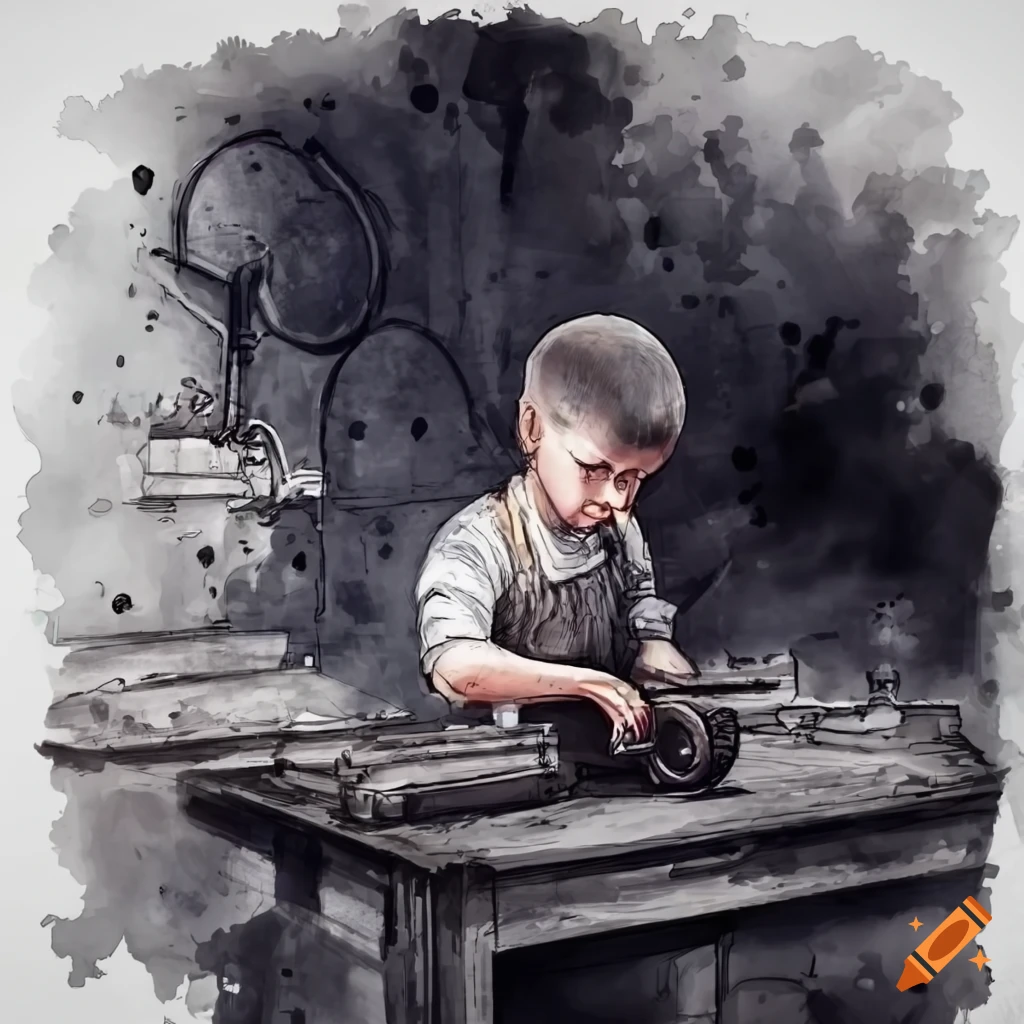 Concept art of a young boy operating an old machine